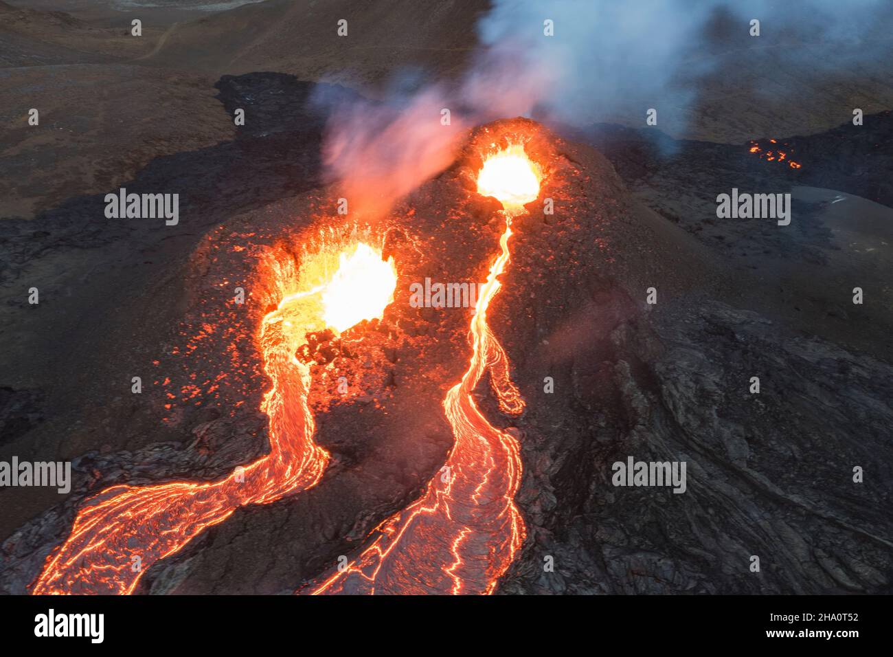 incandescent flowing volcanic lava in cenital view Stock Photo - Alamy