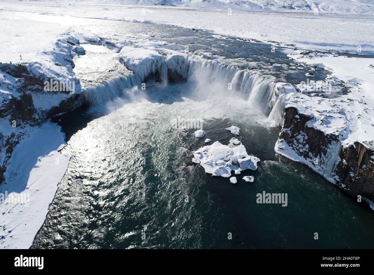 frozen waterfall from aerial view named Godafoss Stock Photo - Alamy