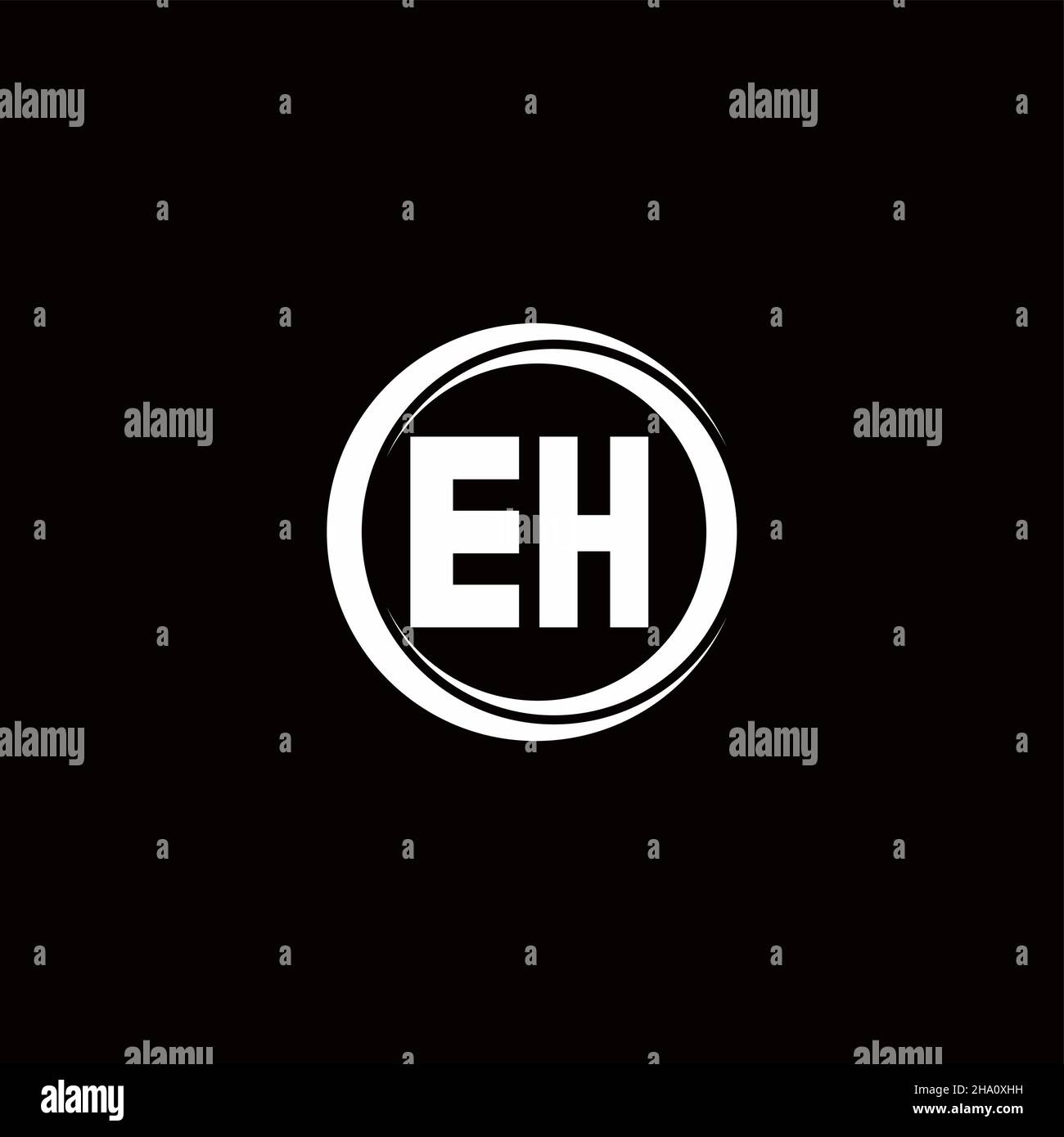 EH logo initial letter monogram with circle slice rounded design template isolated in black ...