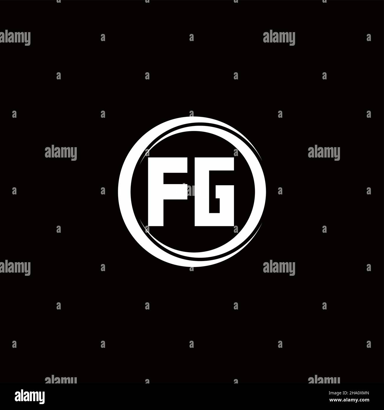 FG logo initial letter monogram with circle slice rounded design template isolated in black ...