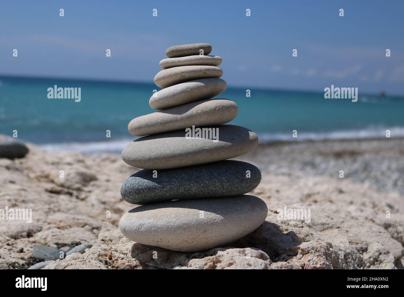 Zen Stones on a beach in Cyprus near Aphrodite's Rock Stock Photo - Alamy