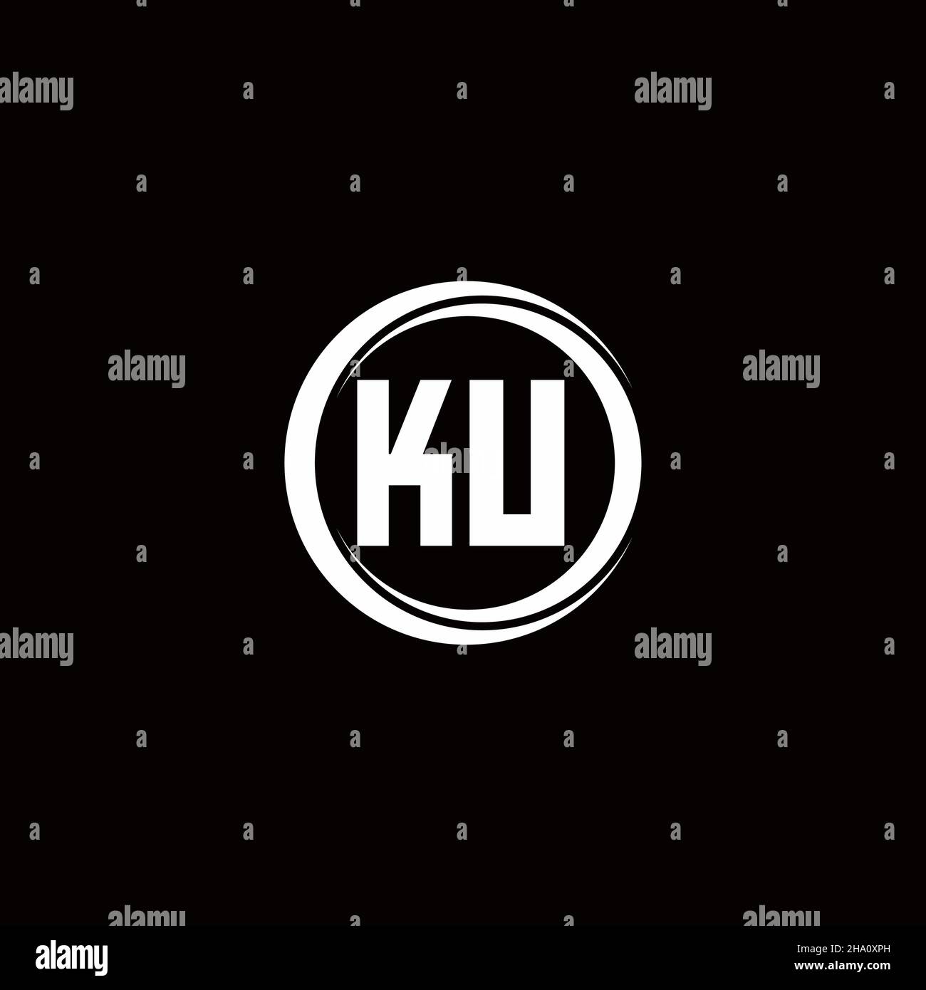 KU logo initial letter monogram with circle slice rounded design template isolated in black ...