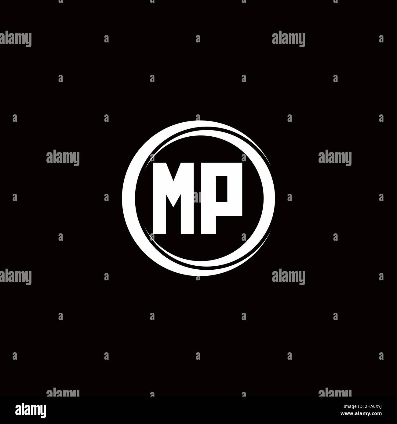 MP logo initial letter monogram with circle slice rounded design ...