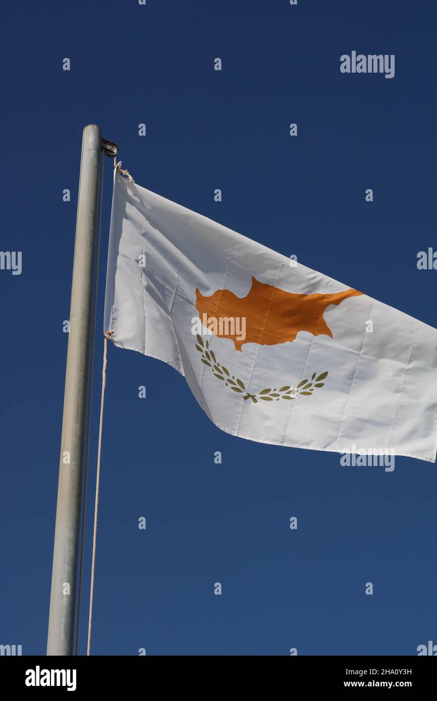 Cypriot flag, flag of Cyprus flying Stock Photo - Alamy