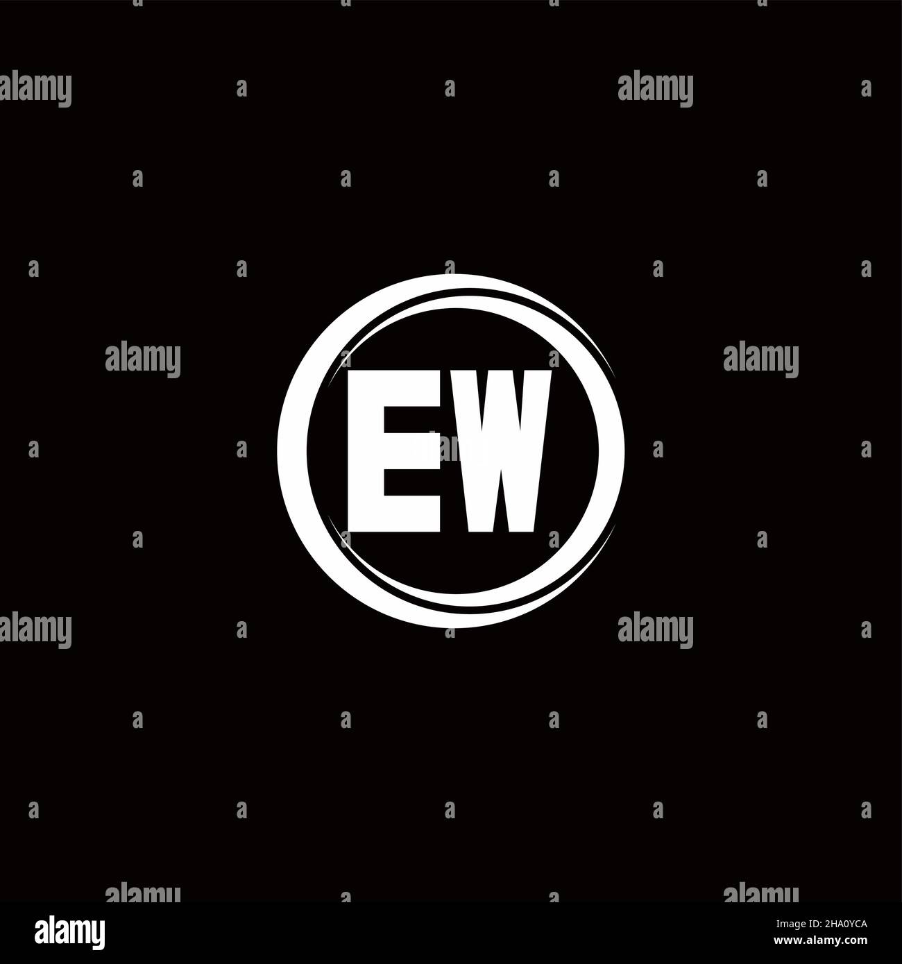 EW logo initial letter monogram with circle slice rounded design template isolated in black ...