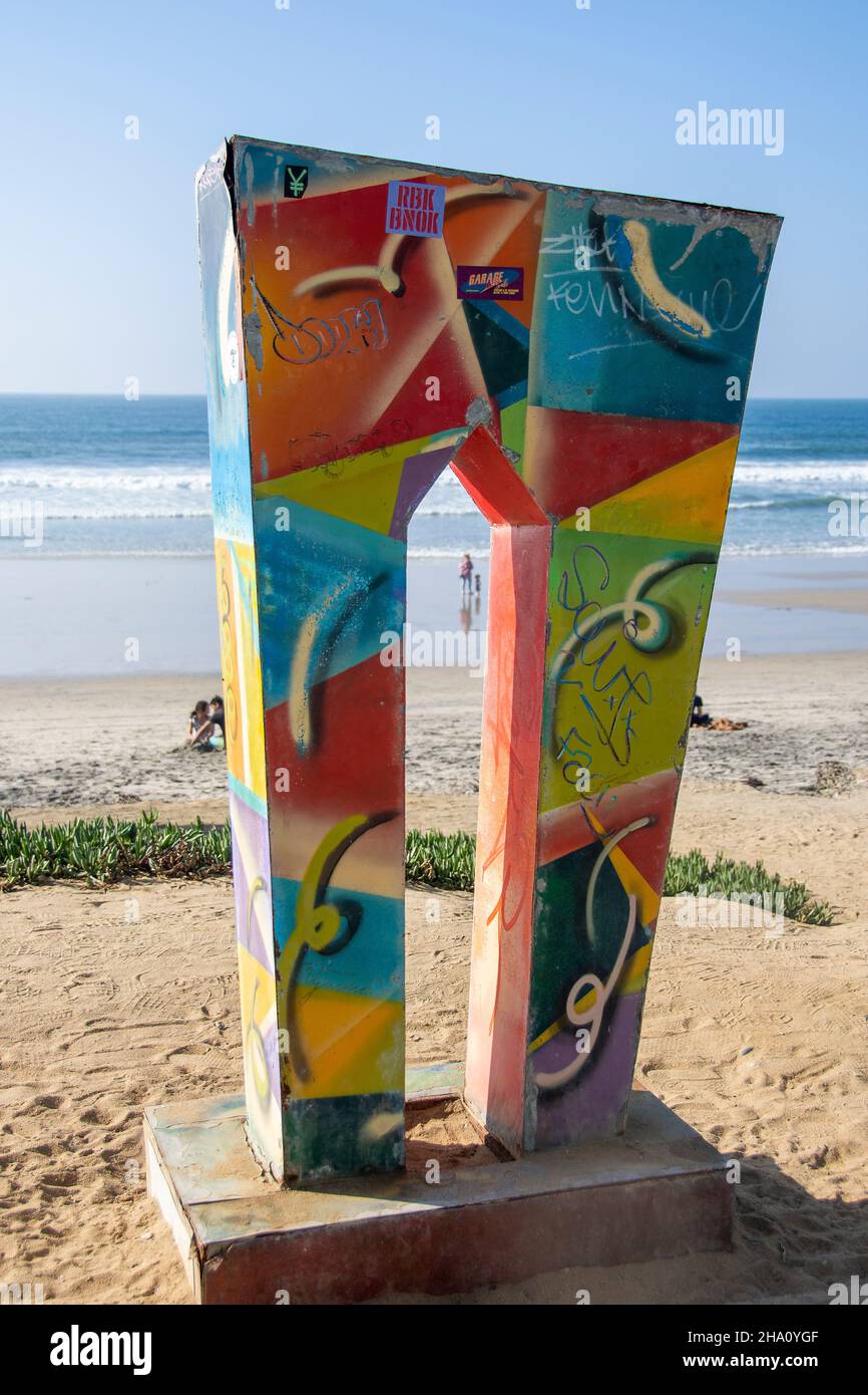 An example of commissioned art dots the Tijuana Beach boardwalk ...