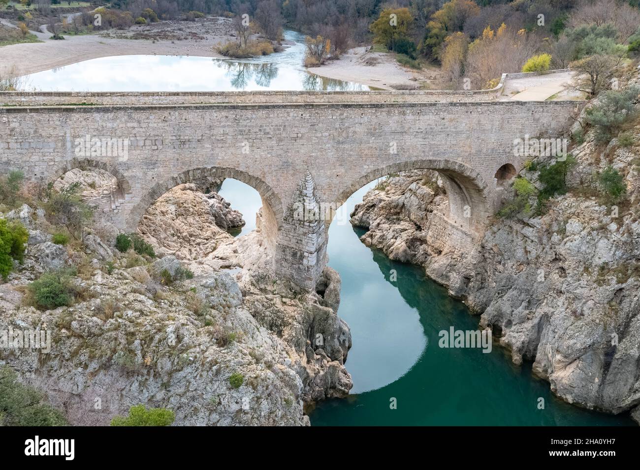 The Devil bridge in the Herault department, touristic landmark in ...