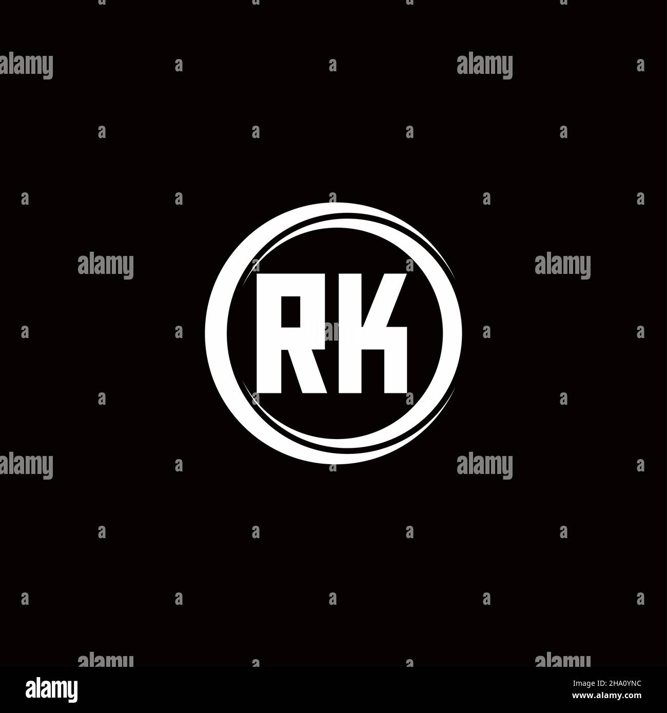 RK logo initial letter monogram with circle slice rounded design ...