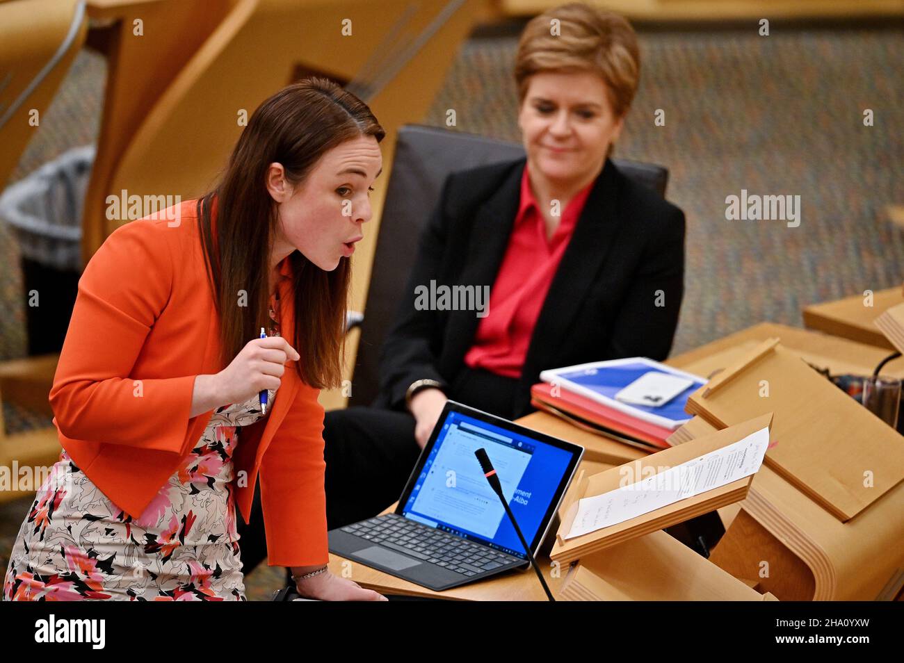 Scotland's First Minister Nicola Sturgeon (right) and Finance Secretary ...