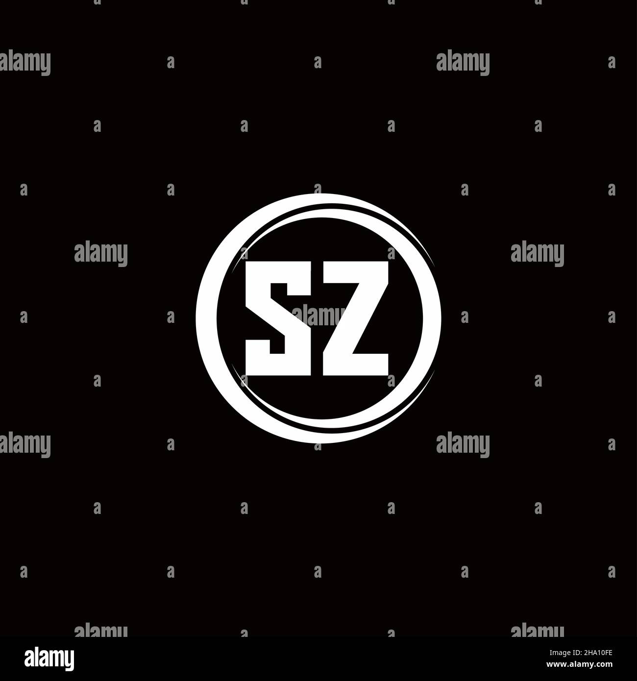 SZ logo initial letter monogram with circle slice rounded design template isolated in black ...