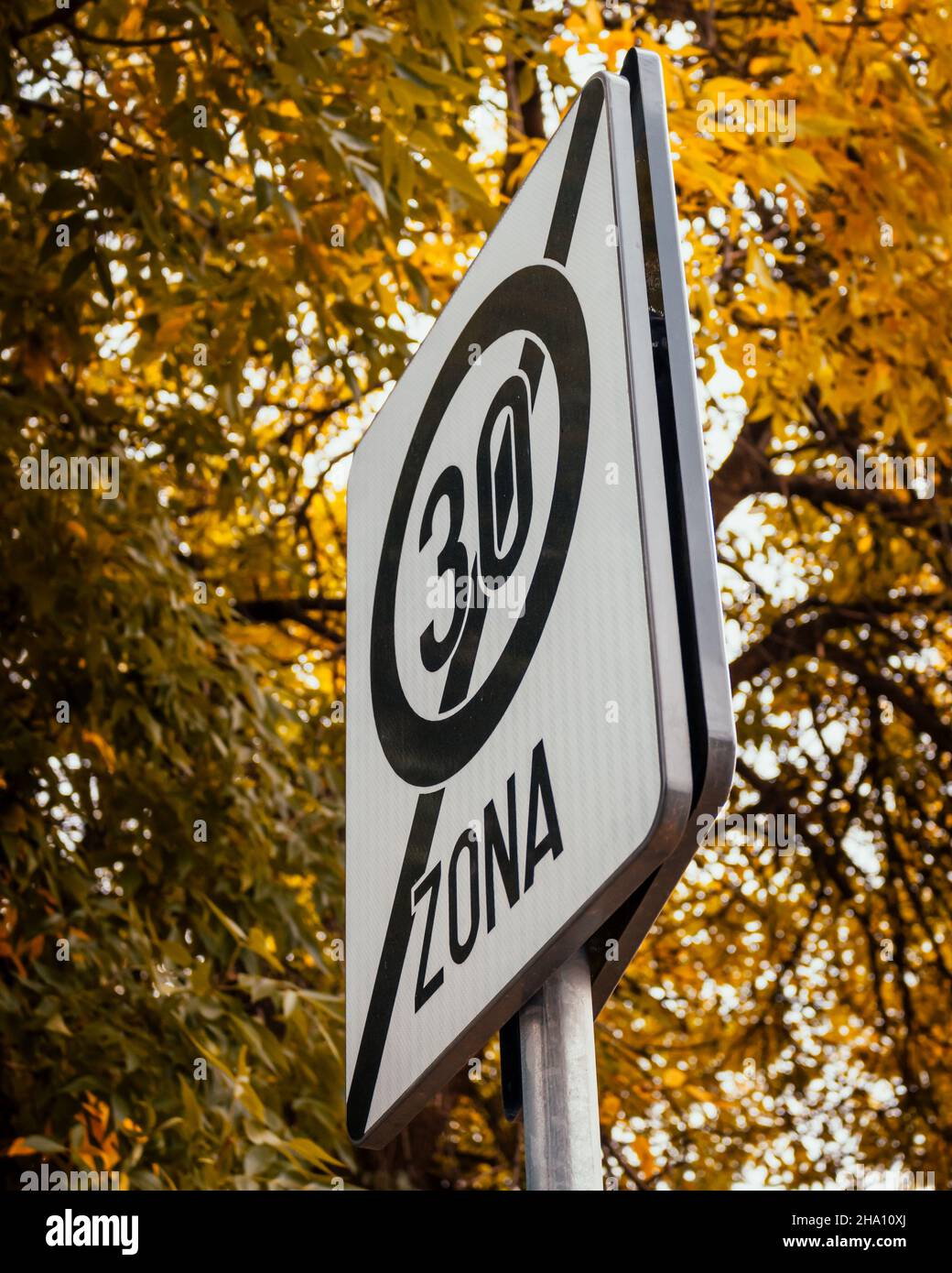 Closeup of a road sign with a speed limit Stock Photo - Alamy