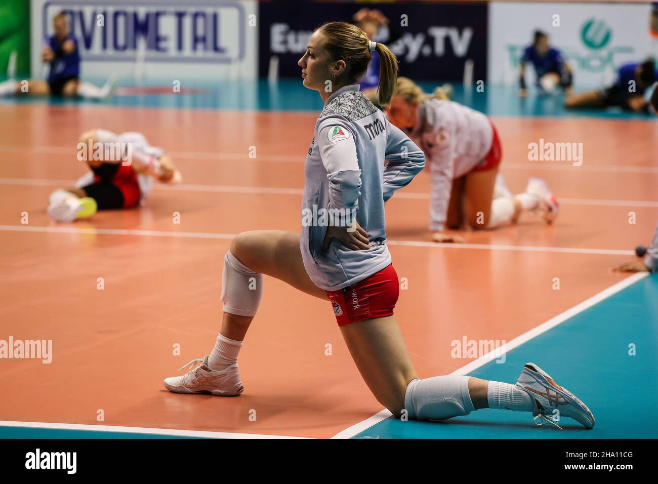 Sofia Monza #5 of UYBA Unet E-Work Busto Arsizio warms up during the ...