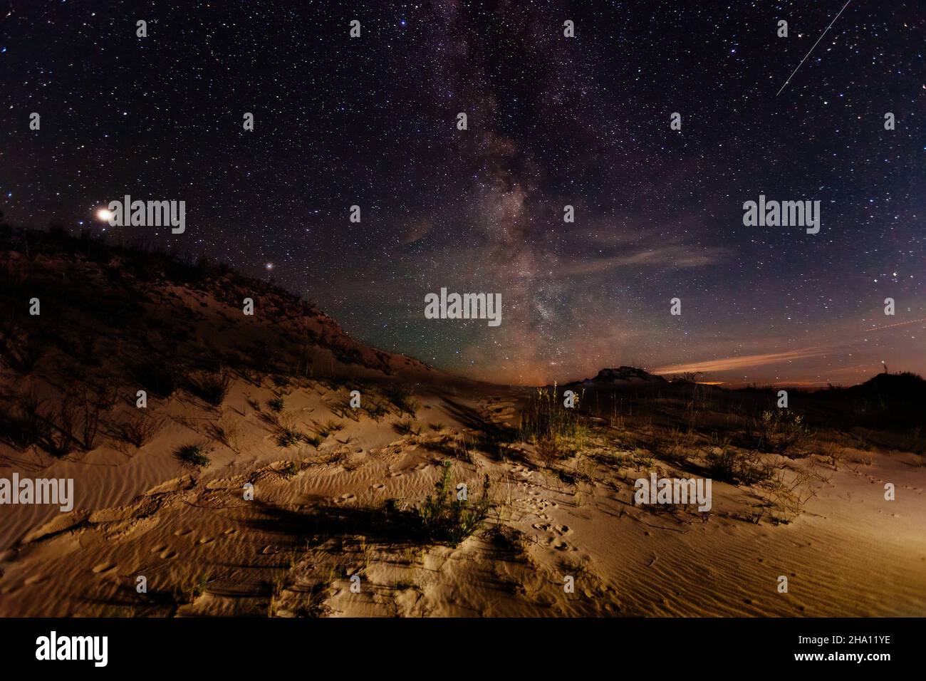The sandy desert landscape at starry night Stock Photo - Alamy