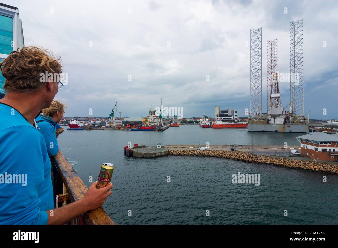 Frederikshavn: port, oil rig in maintenance, view from ferry ship of ...