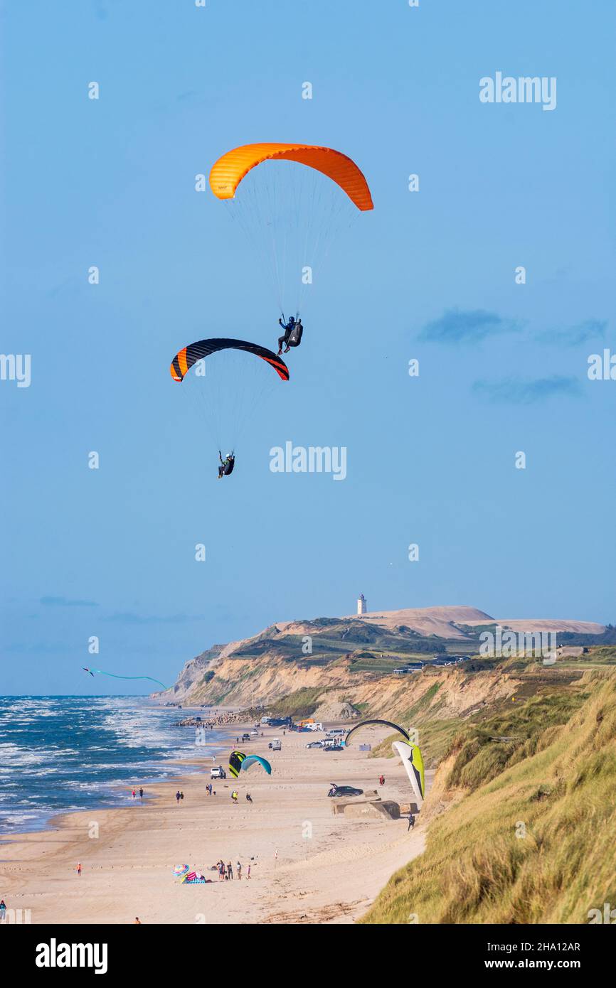 Hjoerring: beach, sea, paraglider, in Loekken, Jylland, Jutland ...