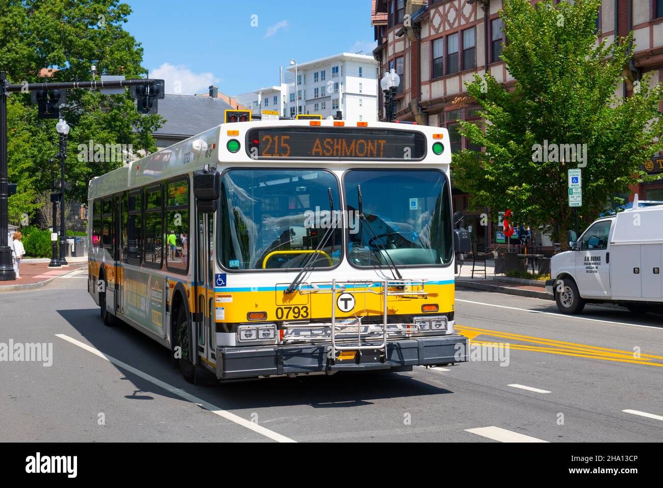MBTA Bus Route 215 New Flyer D40LF Diesel bus on Hancock Street in ... MBTA Bus Route 215 New Flyer D40LF Diesel bus on Hancock Street in ...
