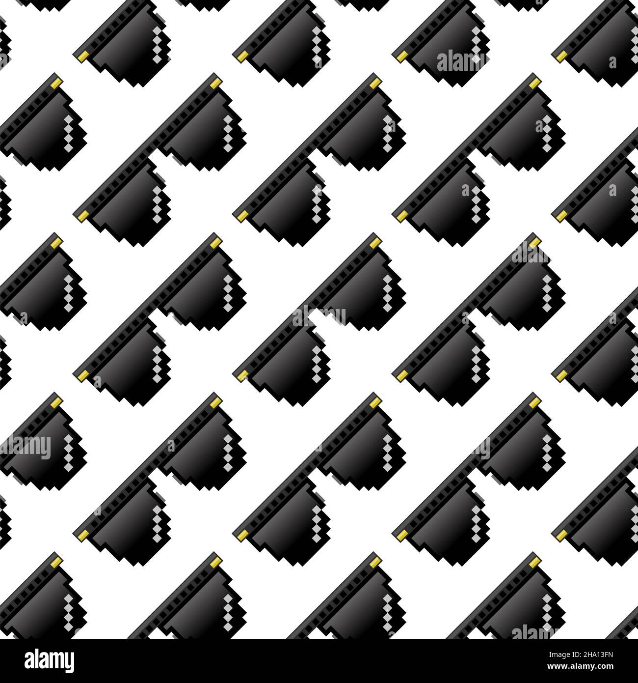 Black Pixel Sunglasses Seamless Pattern Isolated on White Background ...