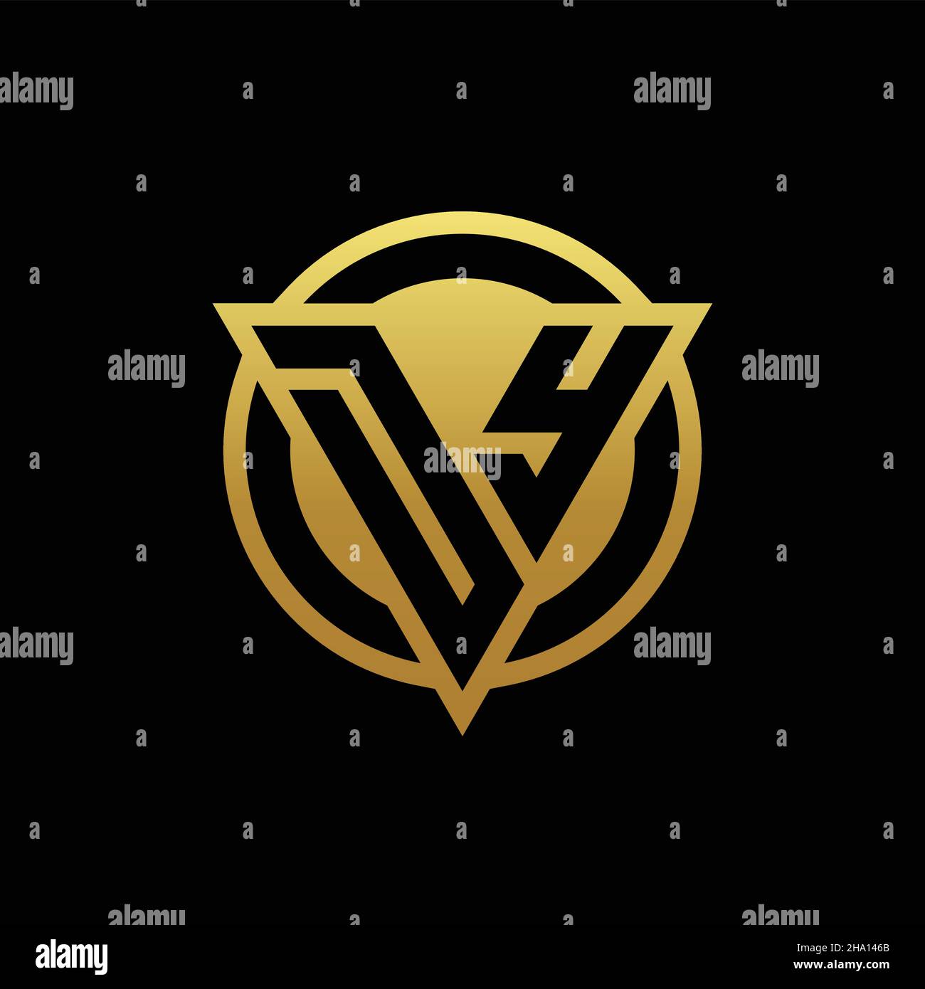 DY logo monogram with triangle shape and circle rounded style isolated on gold colors and black ...
