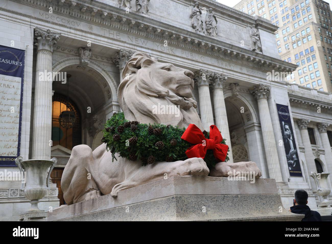 NEW YORK, NEW YORK/USA - DECEMBER 8, 2021: The statue of Patience the ...