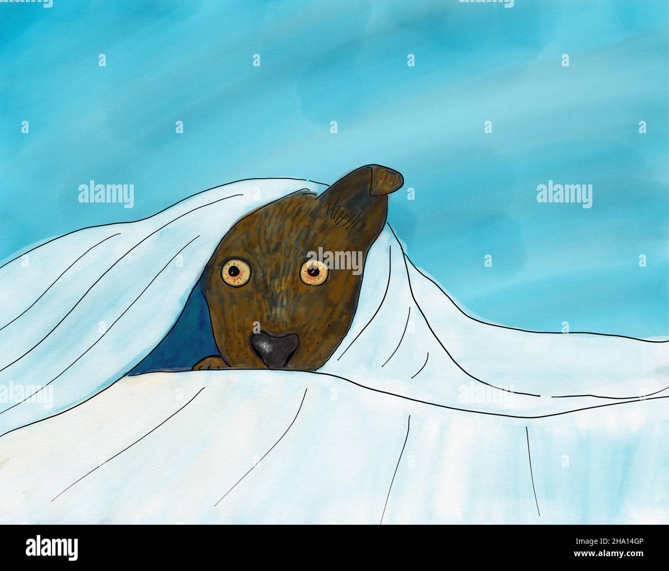 cute hiding puppy in bed Stock Photo - Alamy