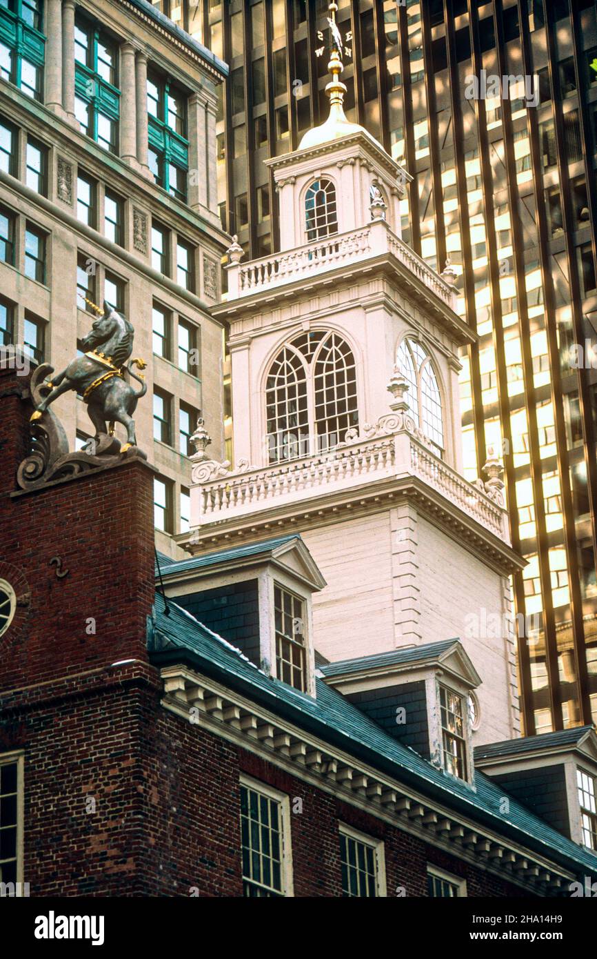 The Old Massachusetts State House is dwarfed by skyscrapers in Boston ...