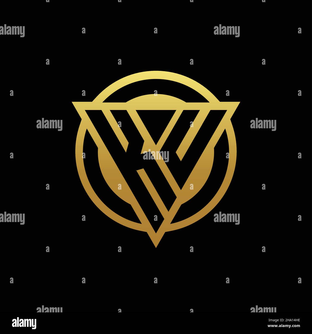 KU logo monogram with triangle shape and circle rounded style isolated on gold colors and black ...