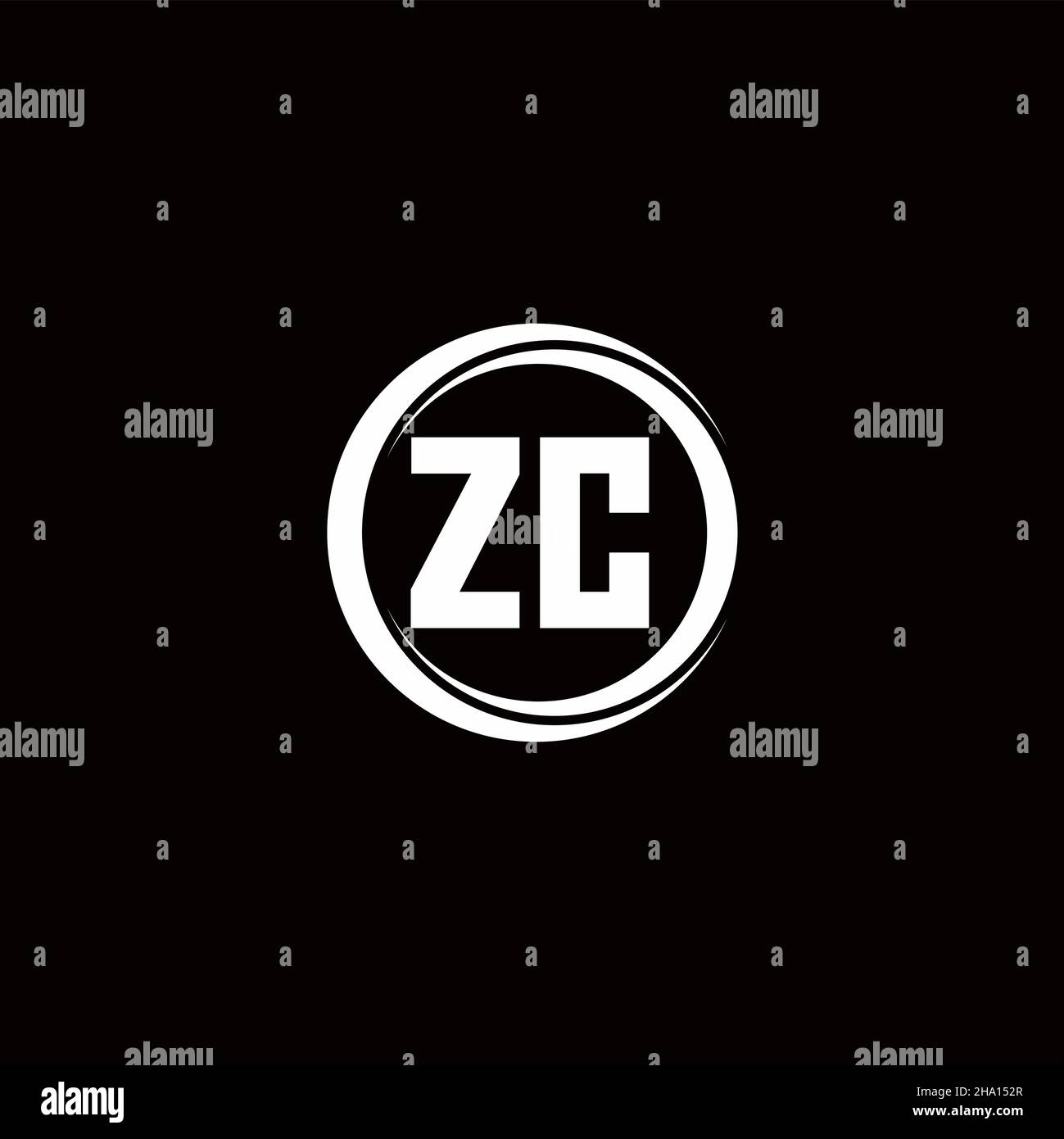 ZC logo initial letter monogram with circle slice rounded design template isolated in black ...