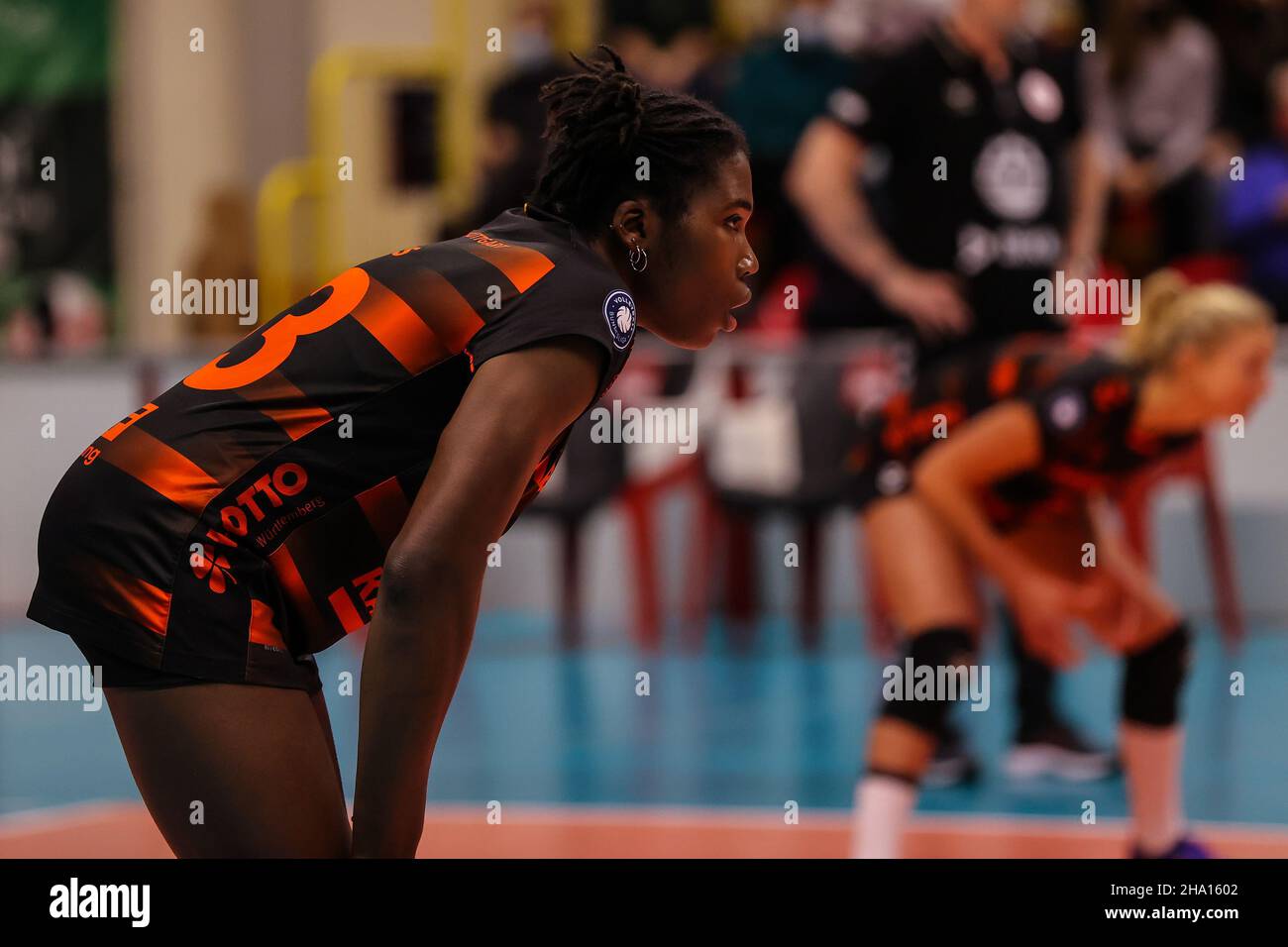 Krystal Rivers #13 of Allianz Mtv Stuttgart looks on during the CEV Cup ...