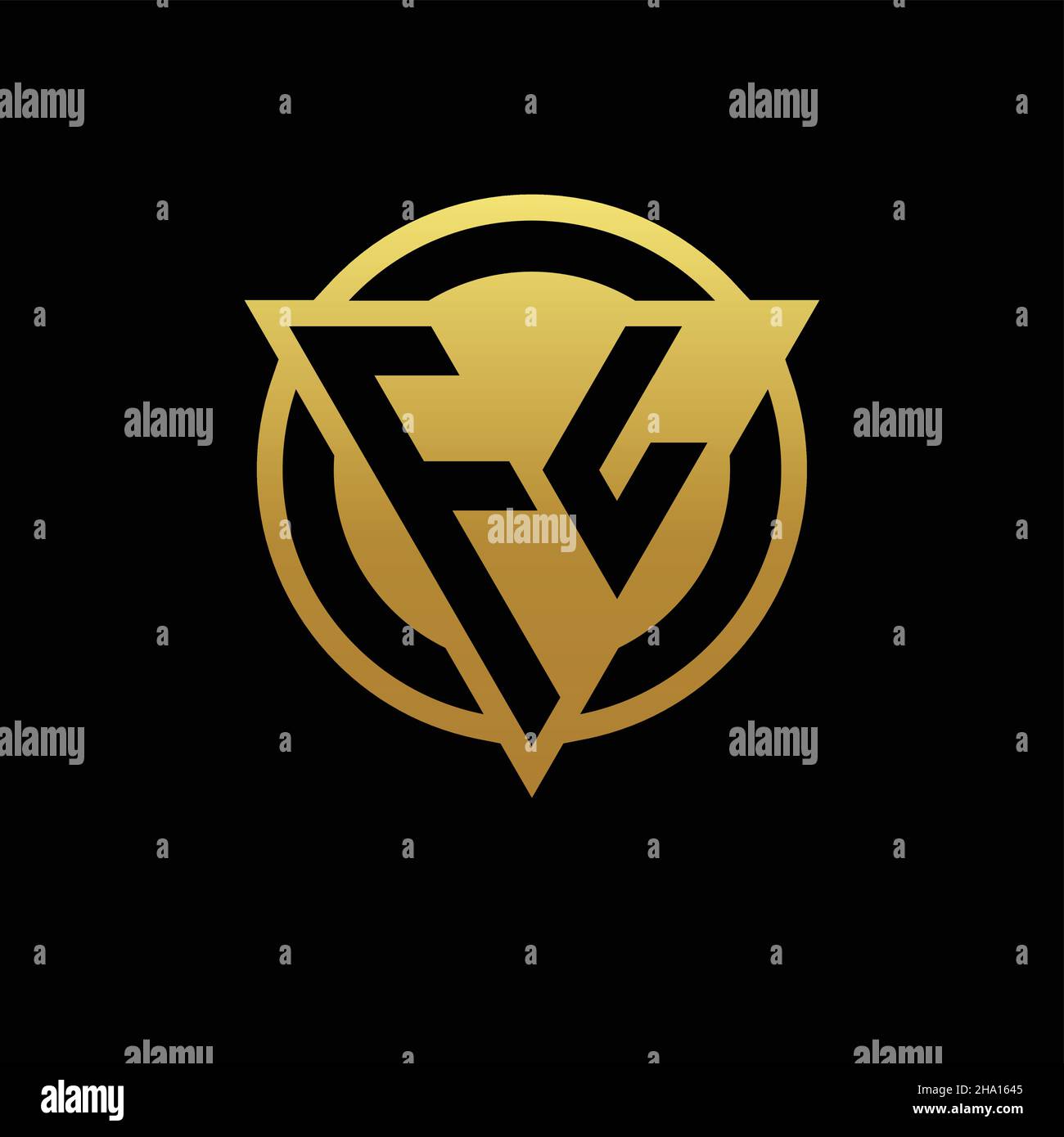 FL logo monogram with triangle shape and circle rounded style isolated on gold colors and black ...