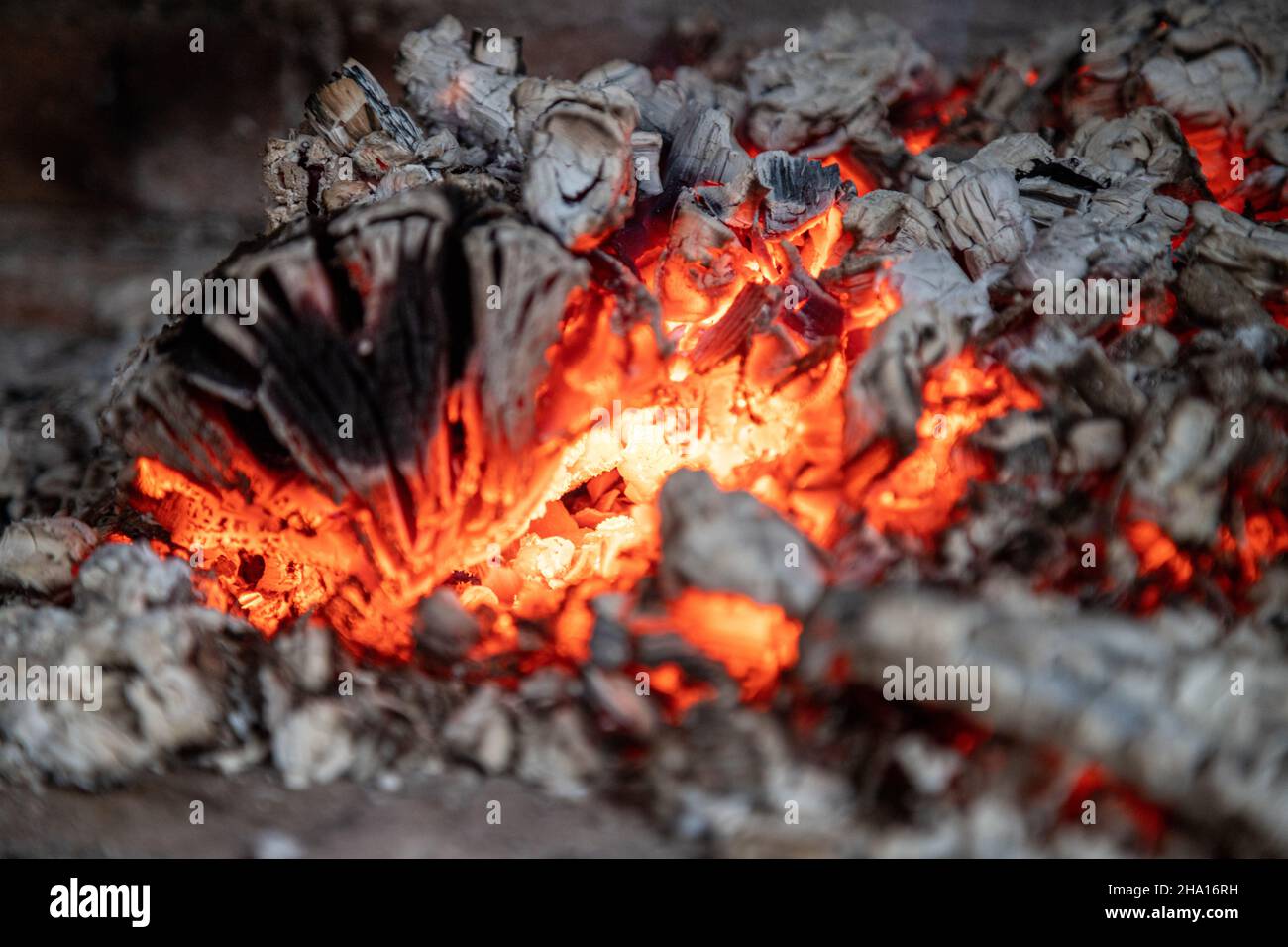 Closeup of burning and flaming hot coal in the fireplace Stock Photo ...
