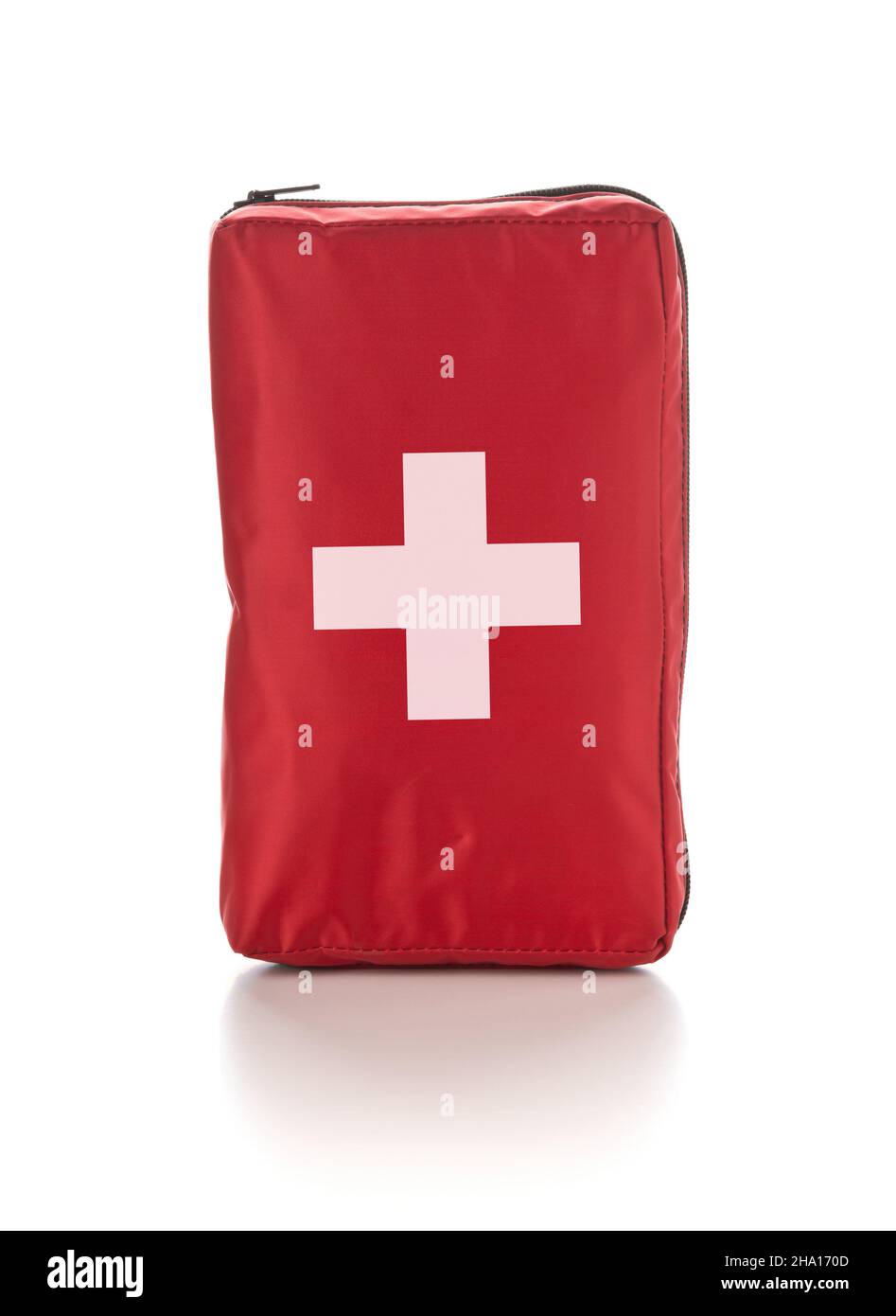 Red first aid medical kit bag standing over white background Stock ...