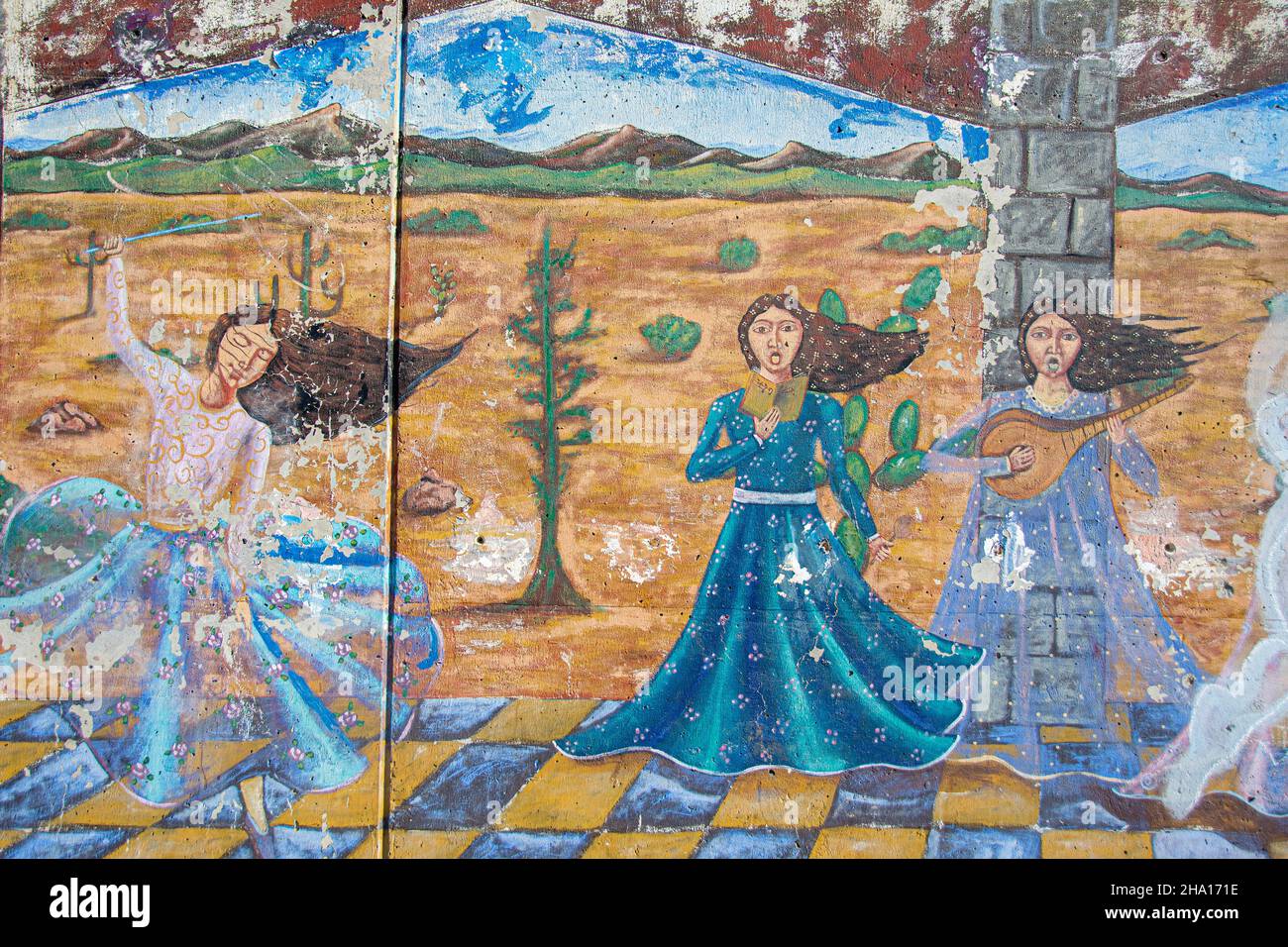 A mural painted by local Mexican artists, on the Mexican side of the ...