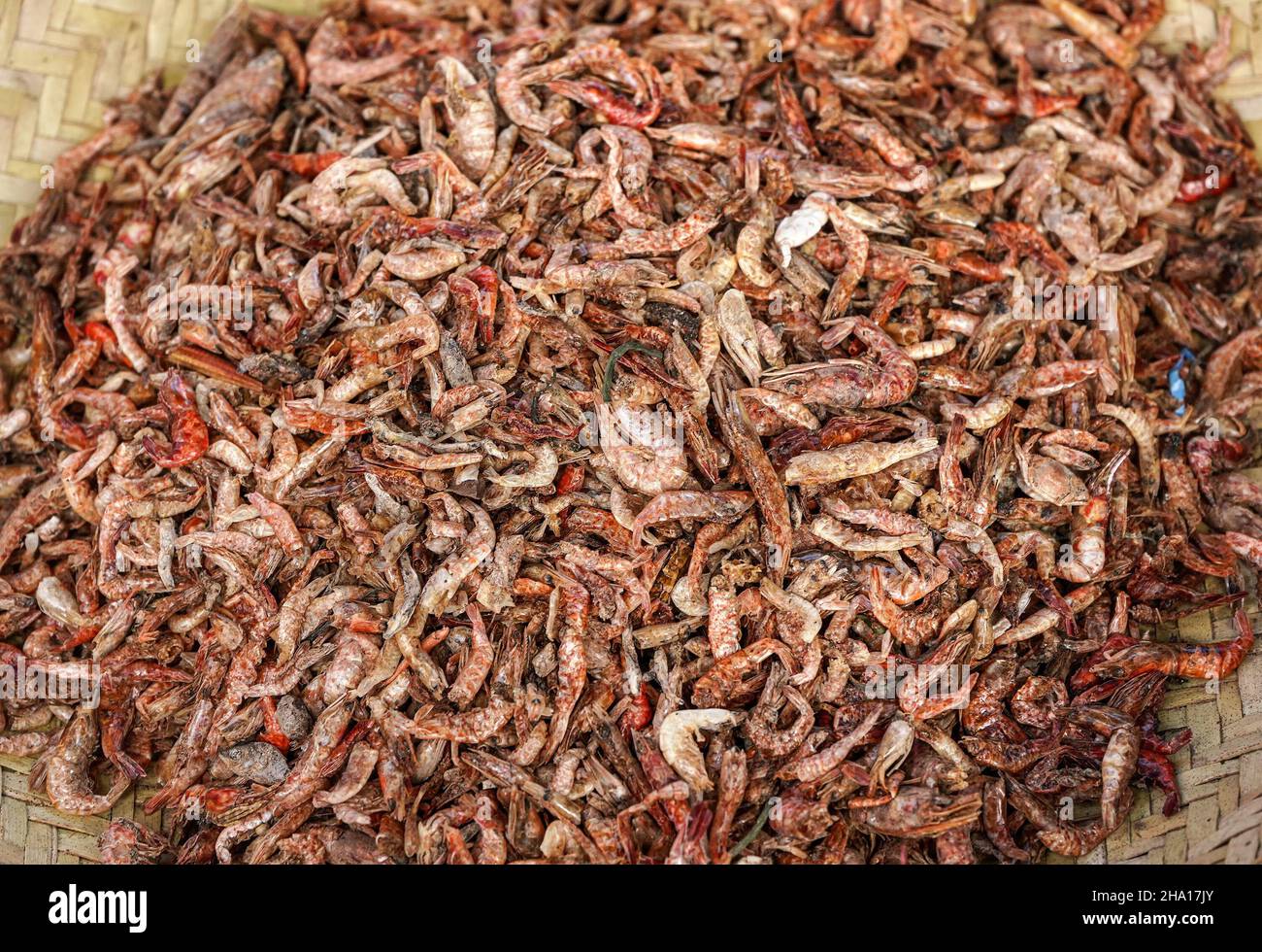 Small dried prawns displayed on food market at Ranohira, Madagascar ...