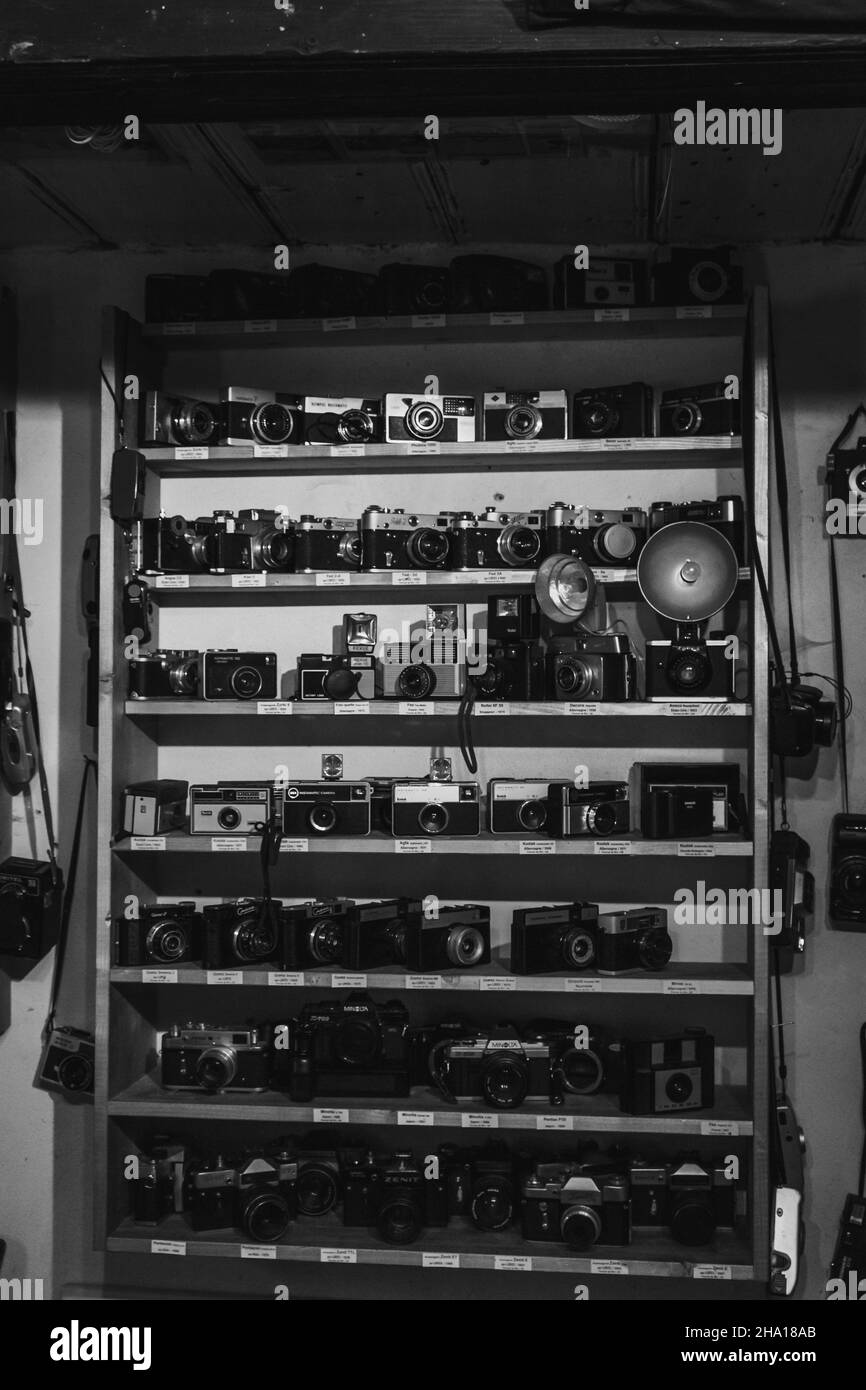 BUCHAREST, ROMANIA - Aug 25, 2021: A beautiful grayscale shot of a ...