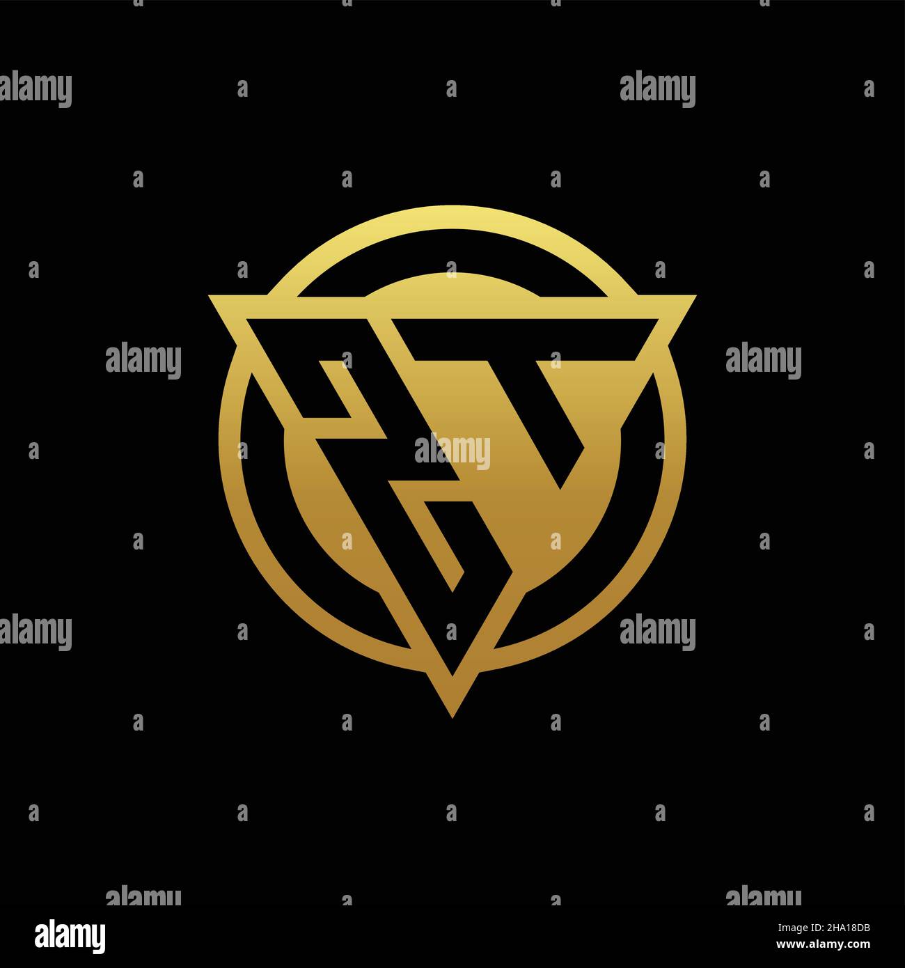 ZT logo monogram with triangle shape and circle rounded style isolated on gold colors and black ...