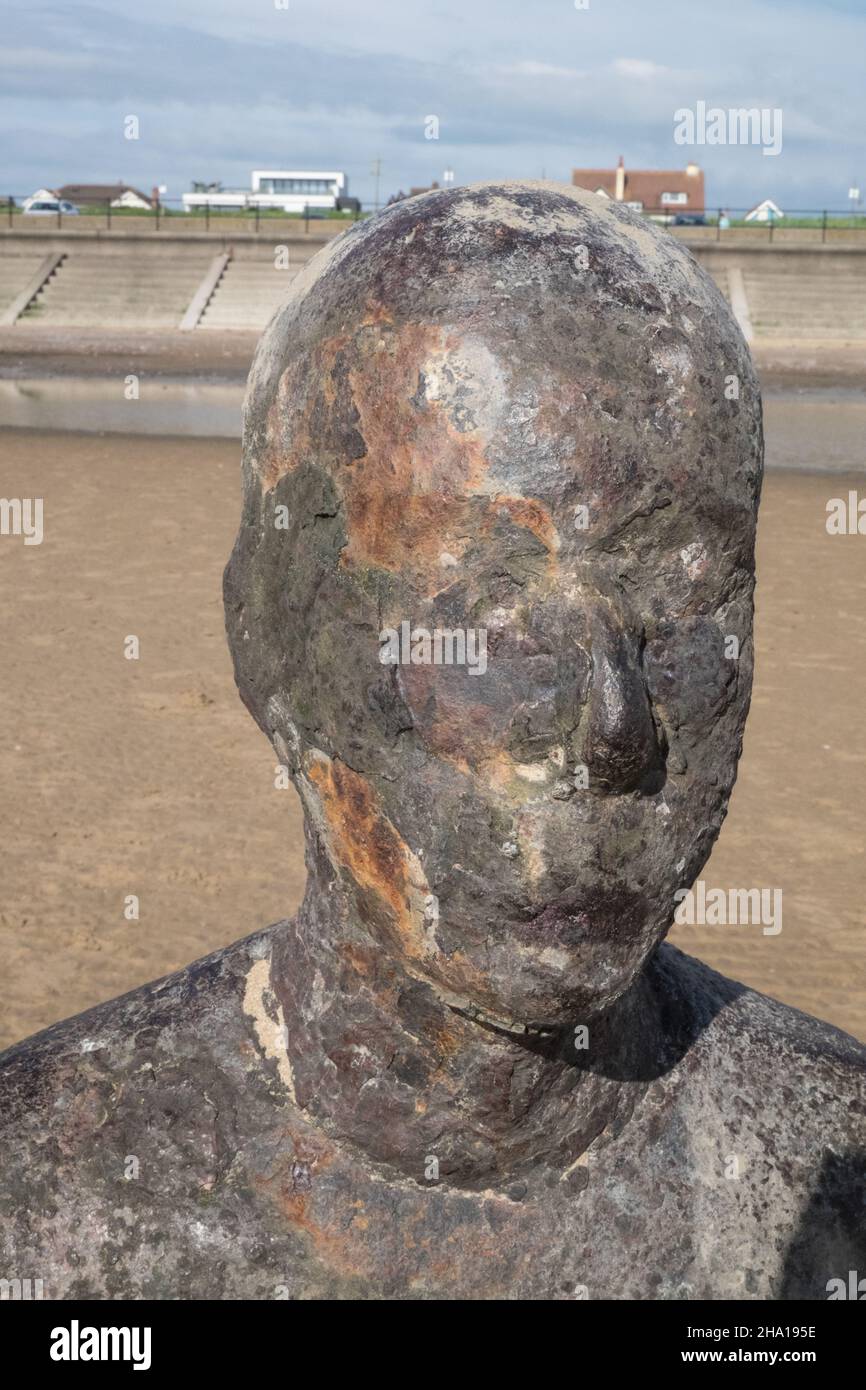 Antony Gormley,statue,sculpture,head,detail,Another Place,Crosby Beach ...