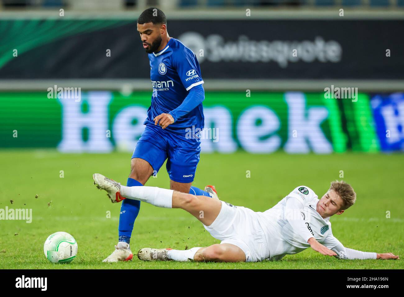 GENT, BELGIUM - JANUARY 9: Christopher Operi of KAA Gent, Kristo Hussar ...