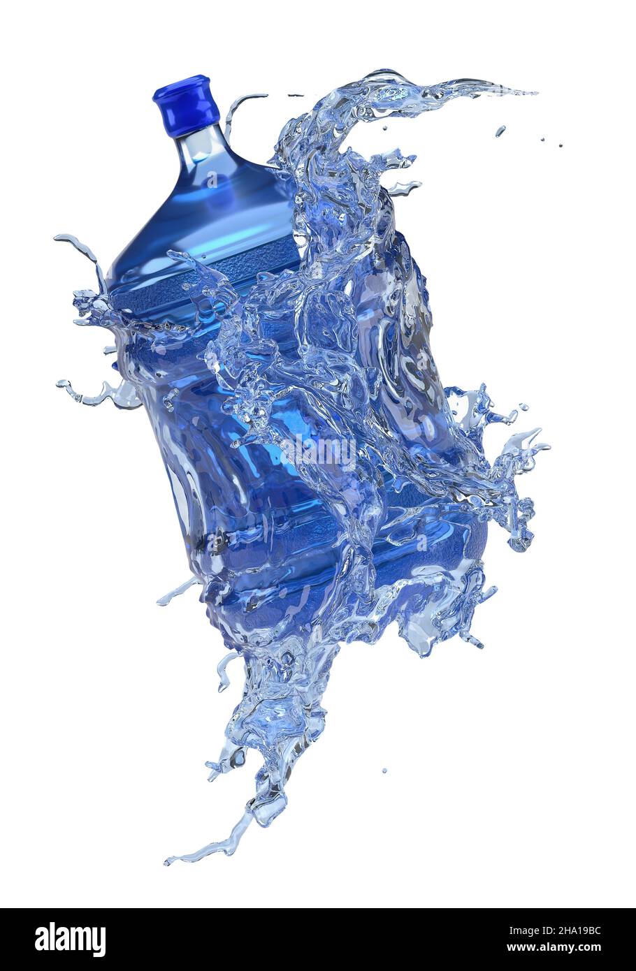 big bottle of water in water splash isolated on a white background. 3d ...