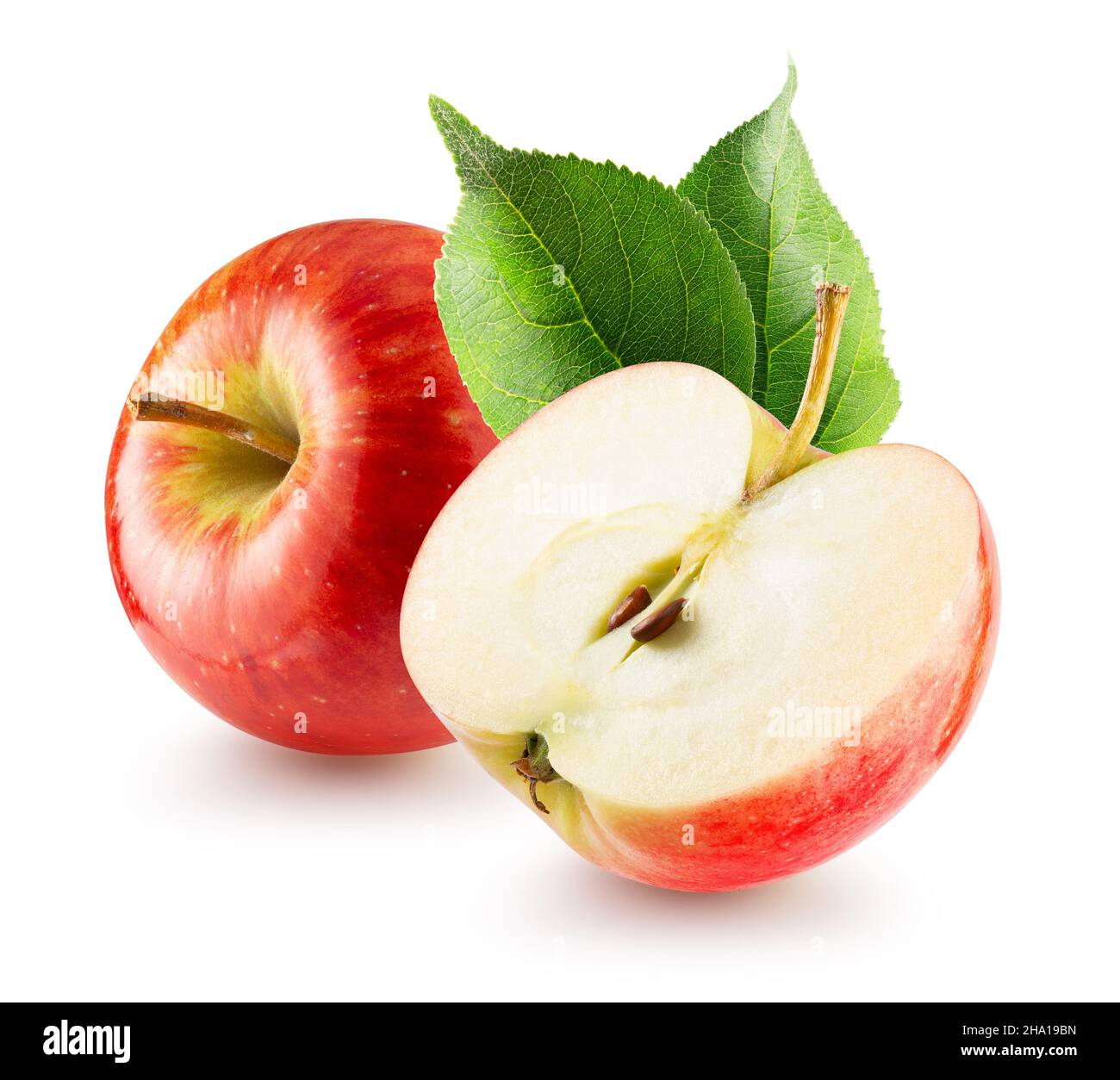 red apples with leaves isolated on a white background Stock Photo - Alamy