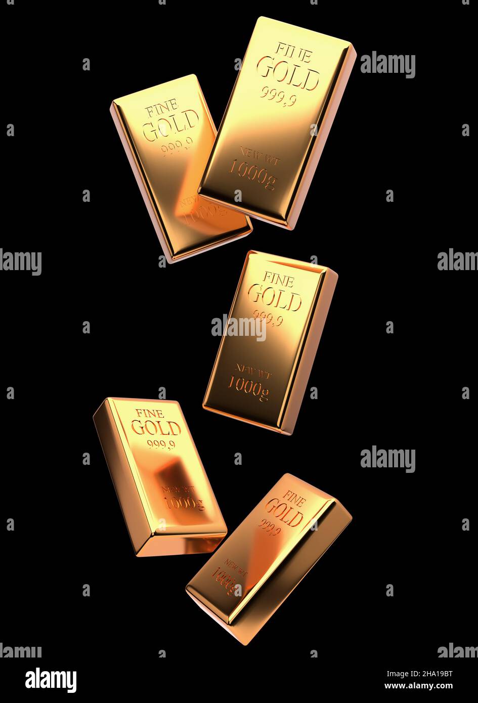falling gold bars on a black background, 3D rendering Stock Photo - Alamy