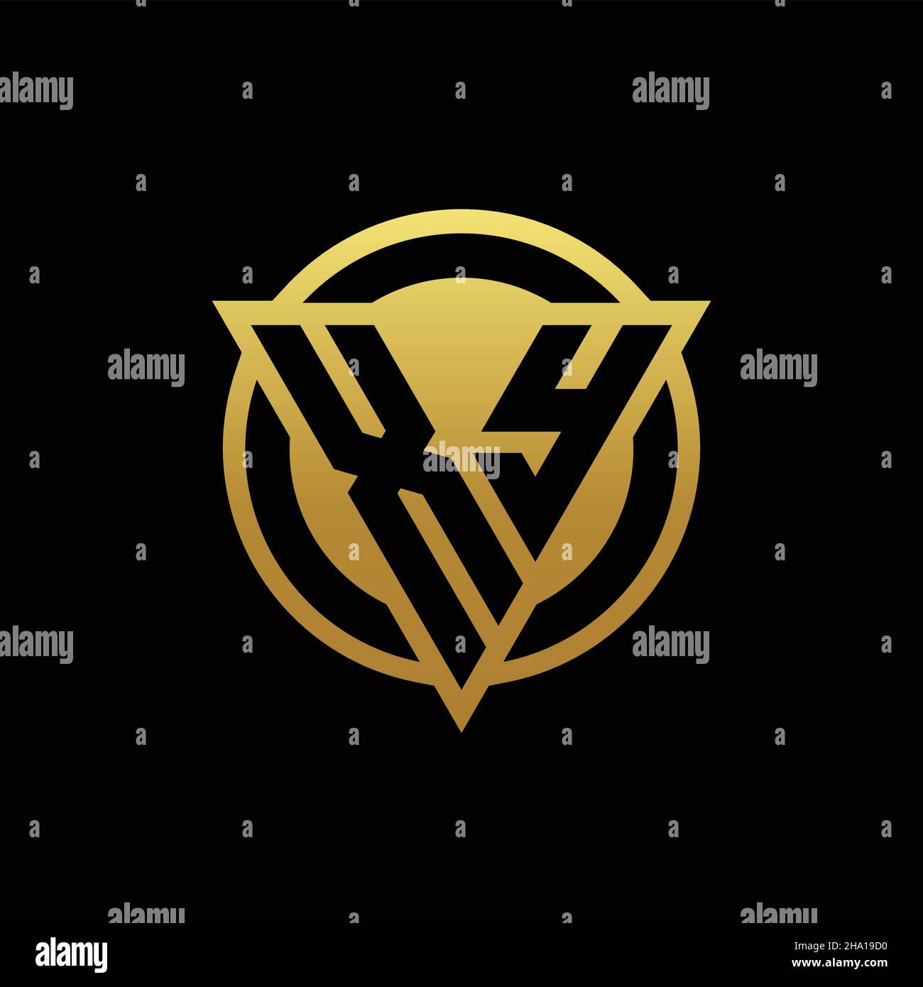 XY logo monogram with triangle shape and circle rounded style isolated on gold colors and black ...