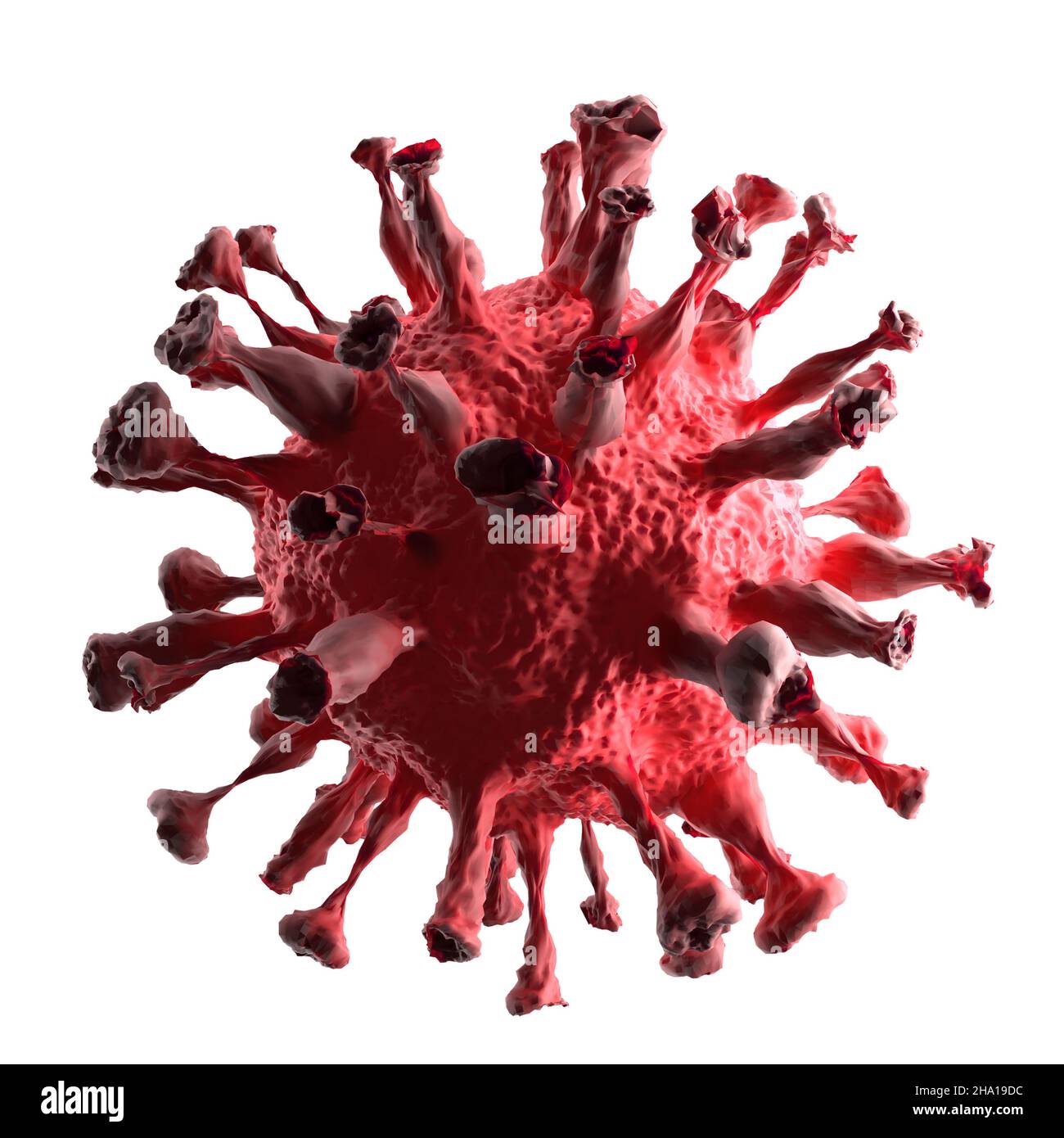 Coronavirus, COVID-19 under microscope on a white background. 3d ...