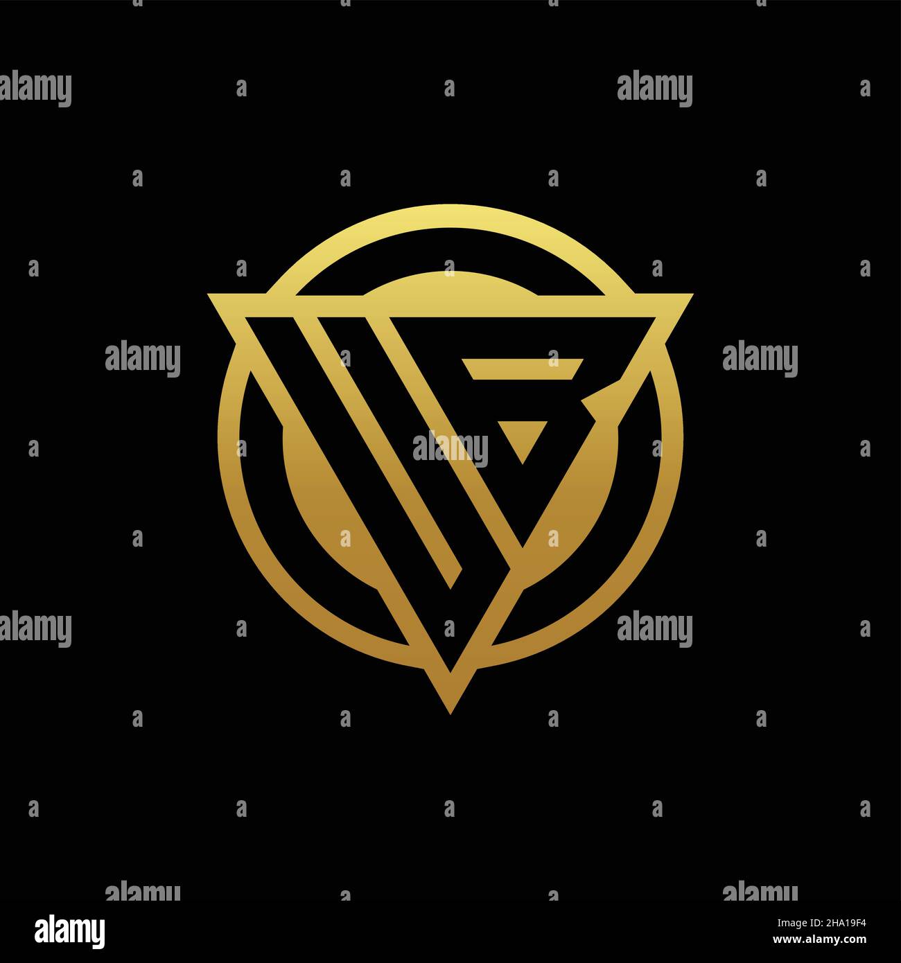 UB logo monogram with triangle shape and circle rounded style isolated on gold colors and black ...