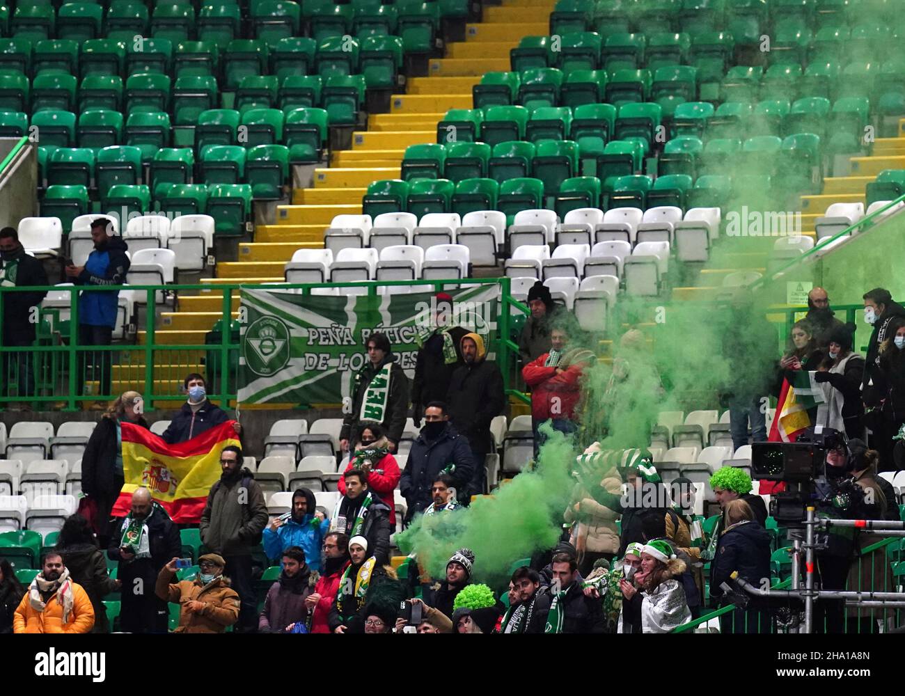 Real Betis fans set off a flare after the final whistle during the UEFA ...
