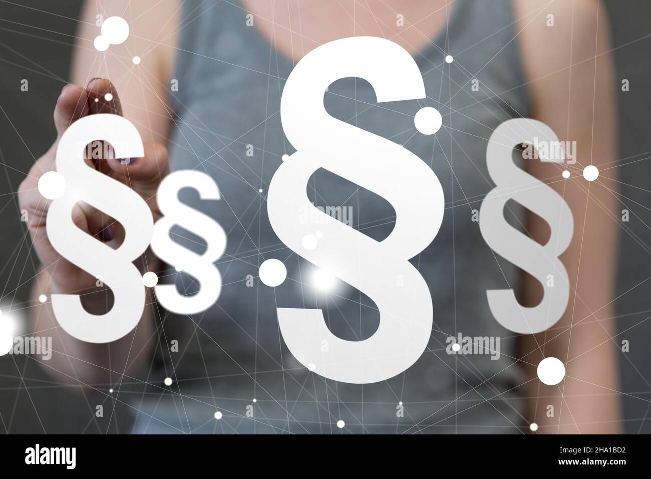 Person's hand touching 3D rendered section signs Stock Photo - Alamy