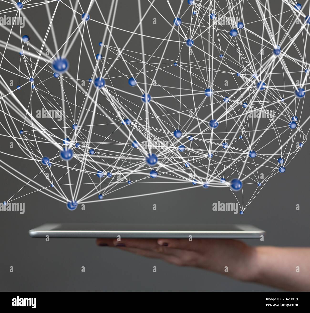 3D rendered connected data held in a person's hand Stock Photo - Alamy