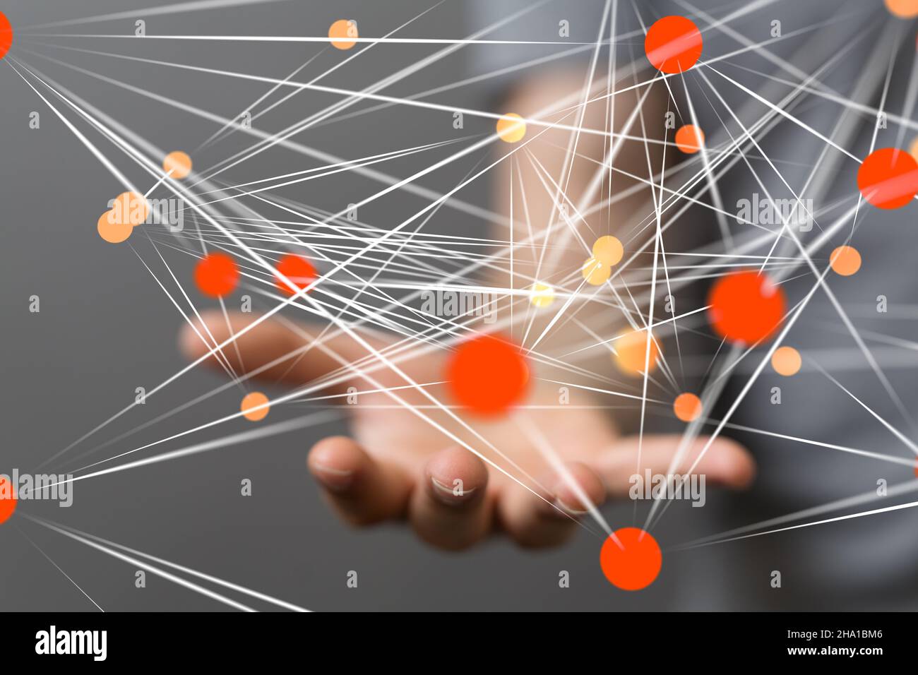 3D rendered connected data held in a person's hand Stock Photo - Alamy
