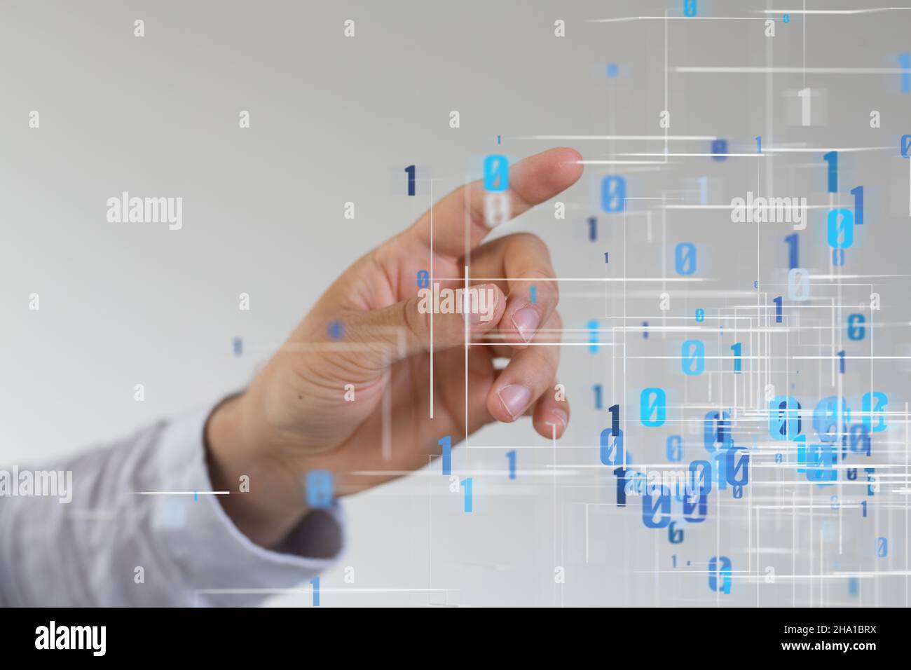 Person's hand touching a 3D rendered connected data Stock Photo - Alamy