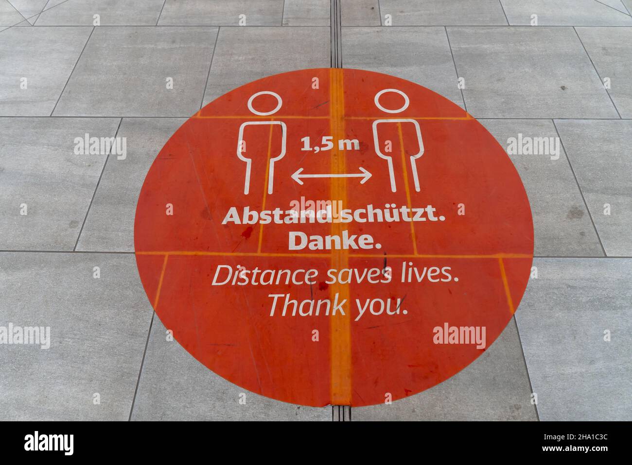 Social distance sign in the streets of Germany Stock Photo - Alamy