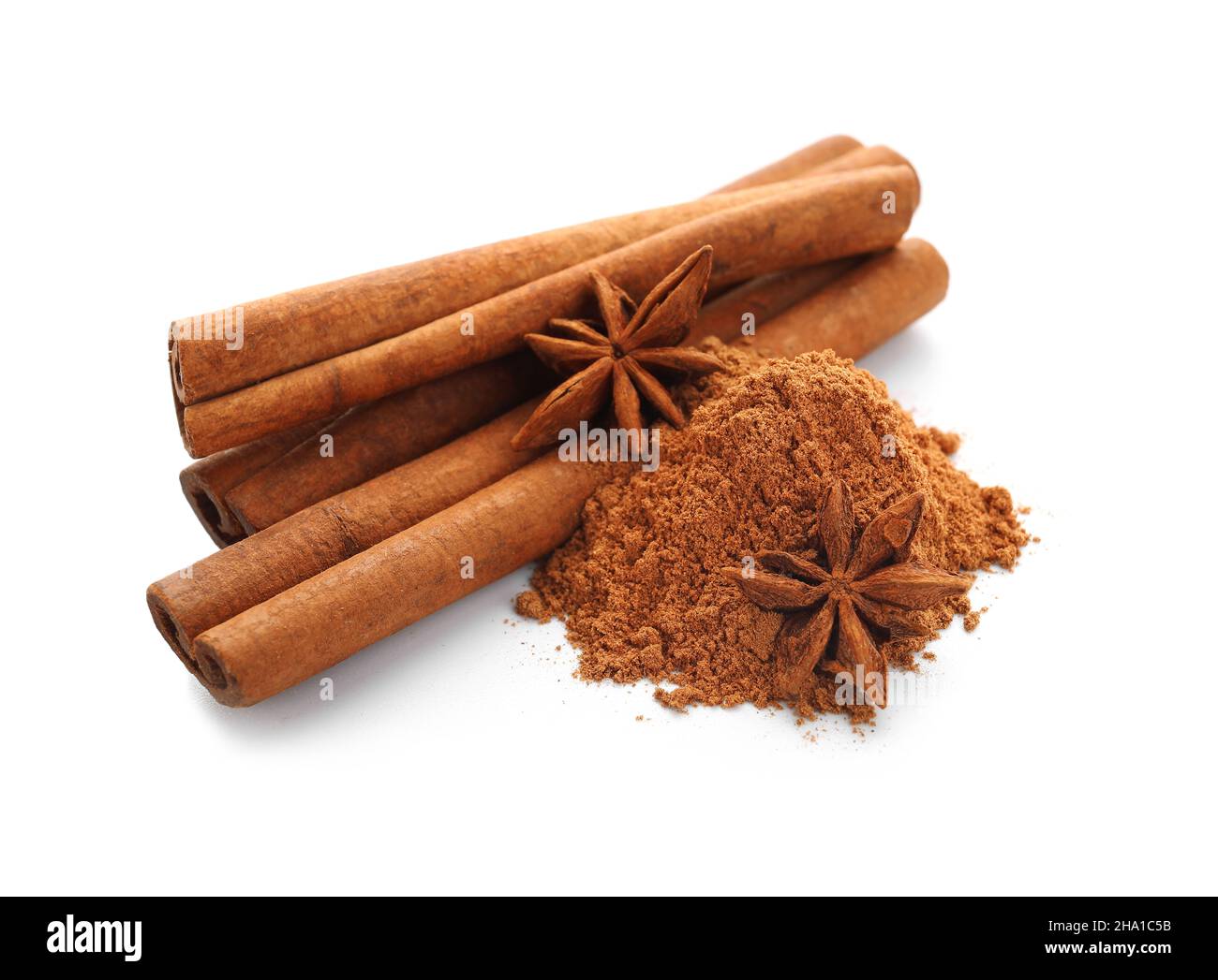 Natural cinnamon sticks and powder on white background Stock Photo - Alamy